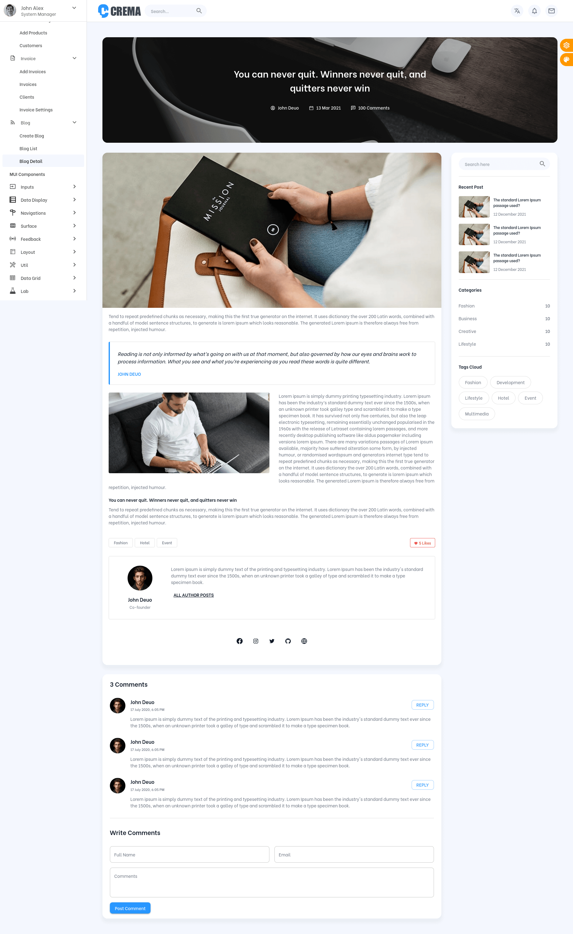 Material Design(MUI) | Crema React Admin Template.